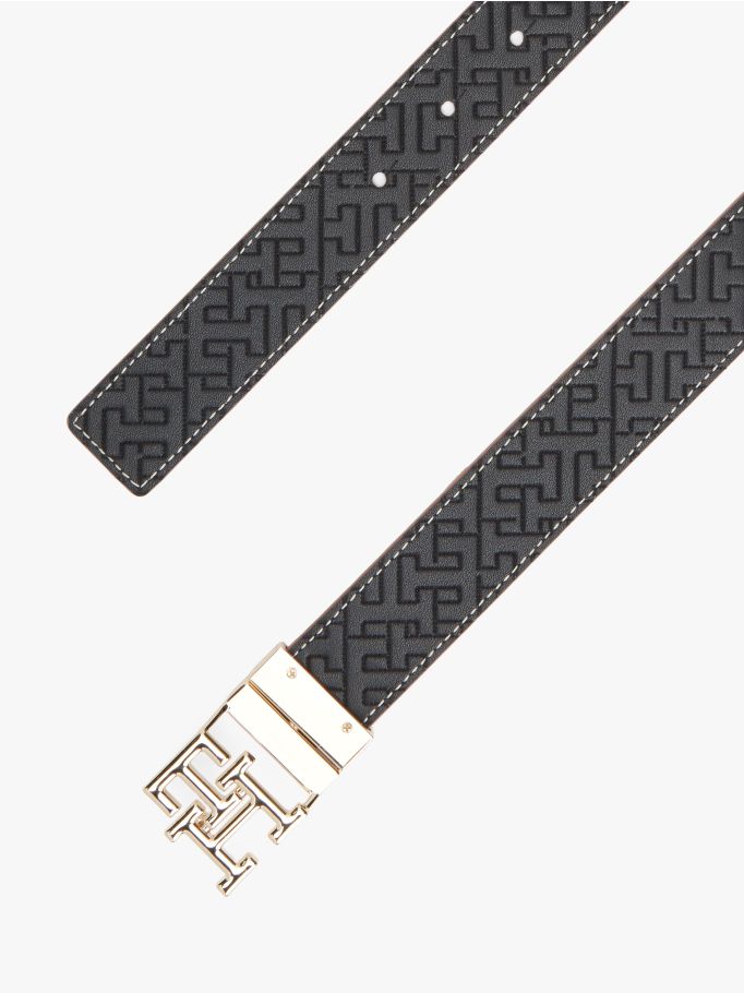 TH Monogram Buckle Reversible Leather Belt - Black | Tommy Hilfiger