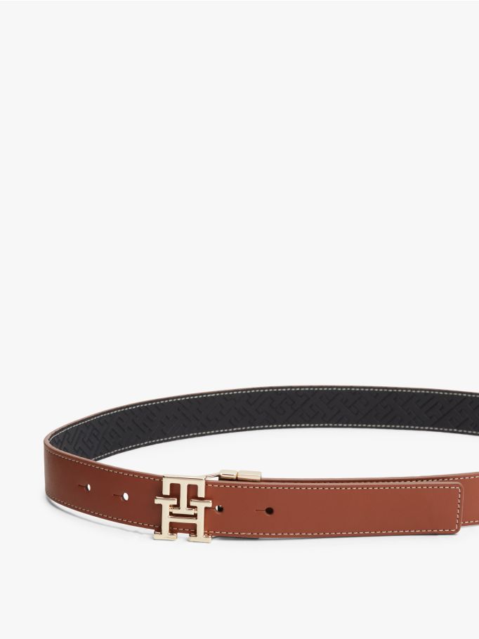 TH Monogram Buckle Reversible Leather Belt - Black | Tommy Hilfiger