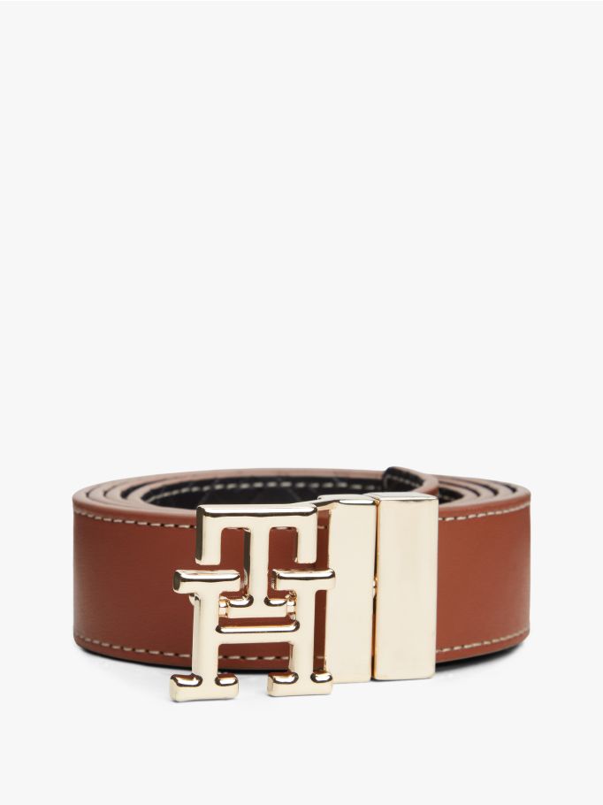 TH Monogram Buckle Reversible Leather Belt - Black | Tommy Hilfiger