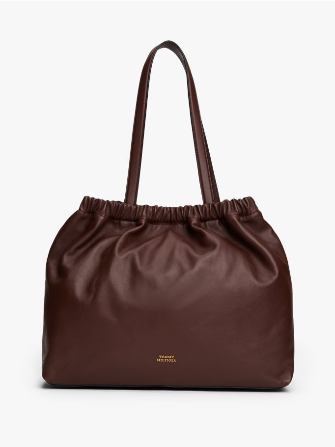 Soft Leather Logo Plaque Tote Bag - Black | Tommy Hilfiger