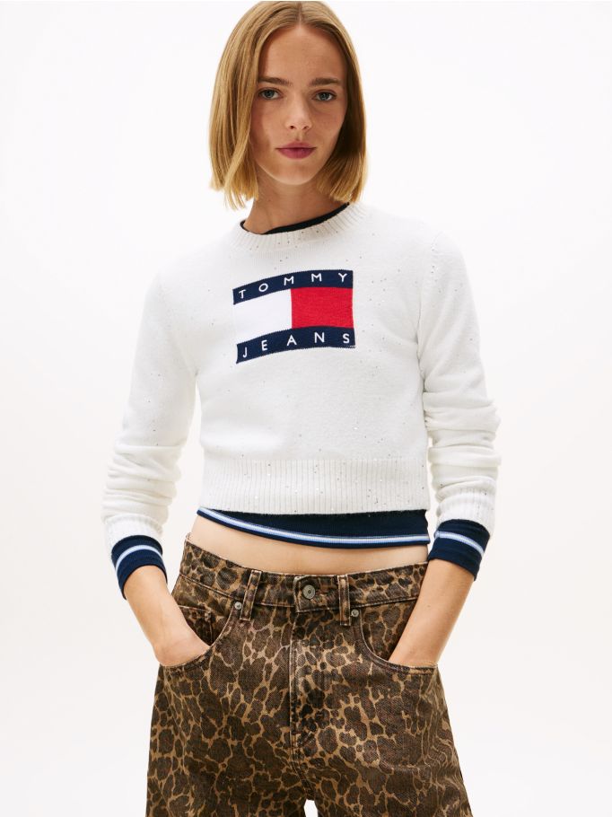 Crisp Tommy Flag Sequin Slim Jumper | Tommy Hilfiger