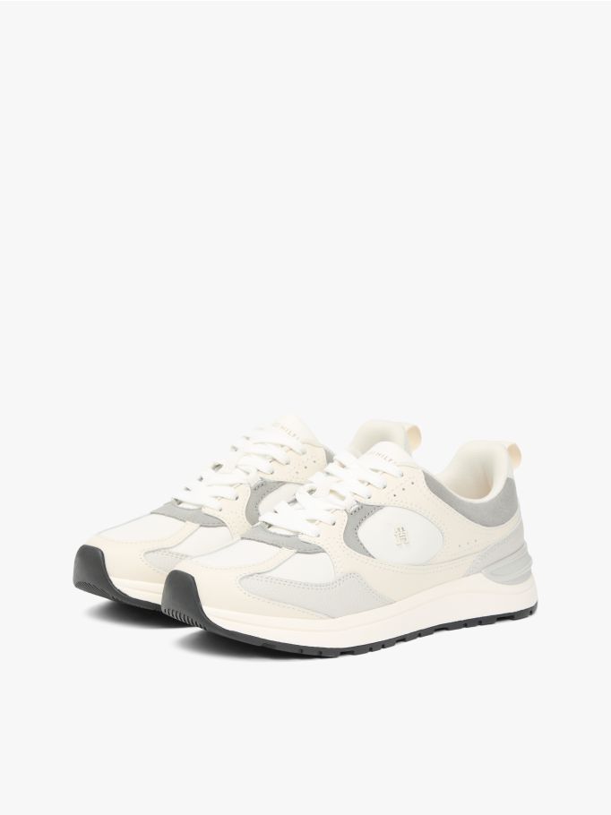 Beige TH Mixed-Texture Leather Trainers | Tommy Hilfiger