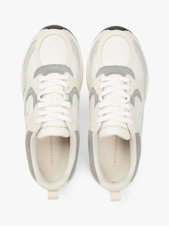 Beige TH Mixed-Texture Leather Trainers | Tommy Hilfiger