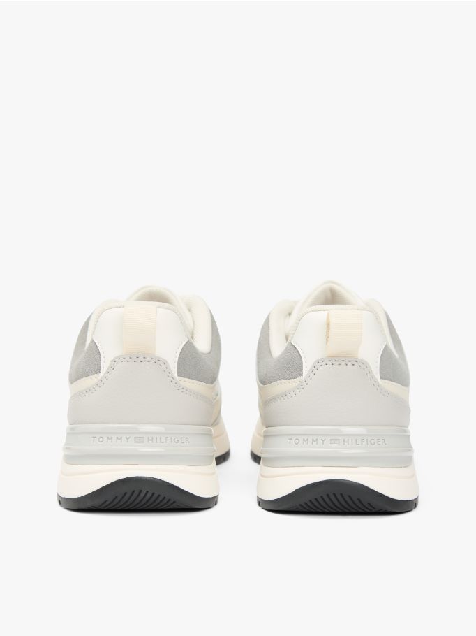 Beige TH Mixed-Texture Leather Trainers | Tommy Hilfiger