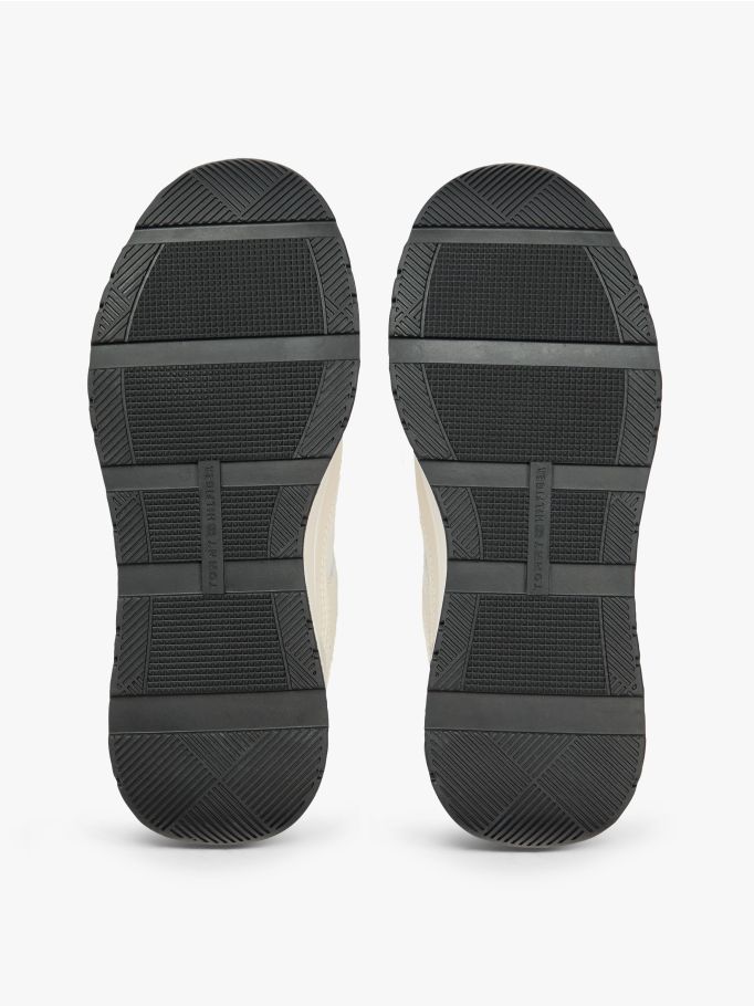 Beige TH Mixed-Texture Leather Trainers | Tommy Hilfiger