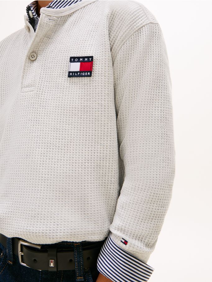 Grey Long Sleeve Waffle T-Shirt | Tommy Hilfiger
