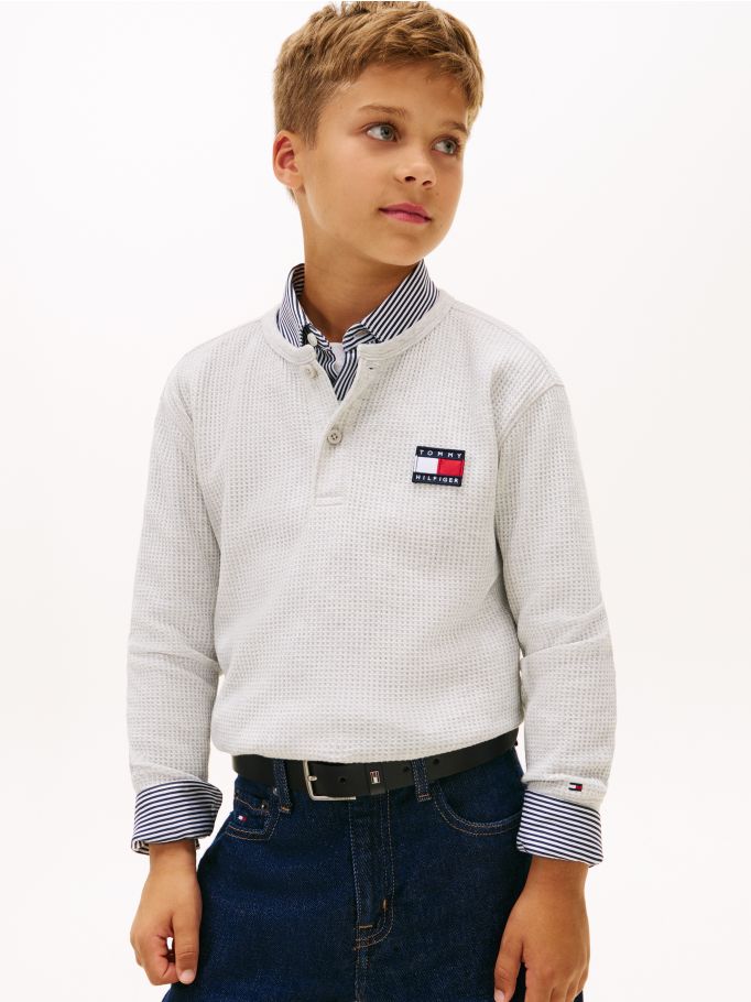 Grey Long Sleeve Waffle T-Shirt | Tommy Hilfiger