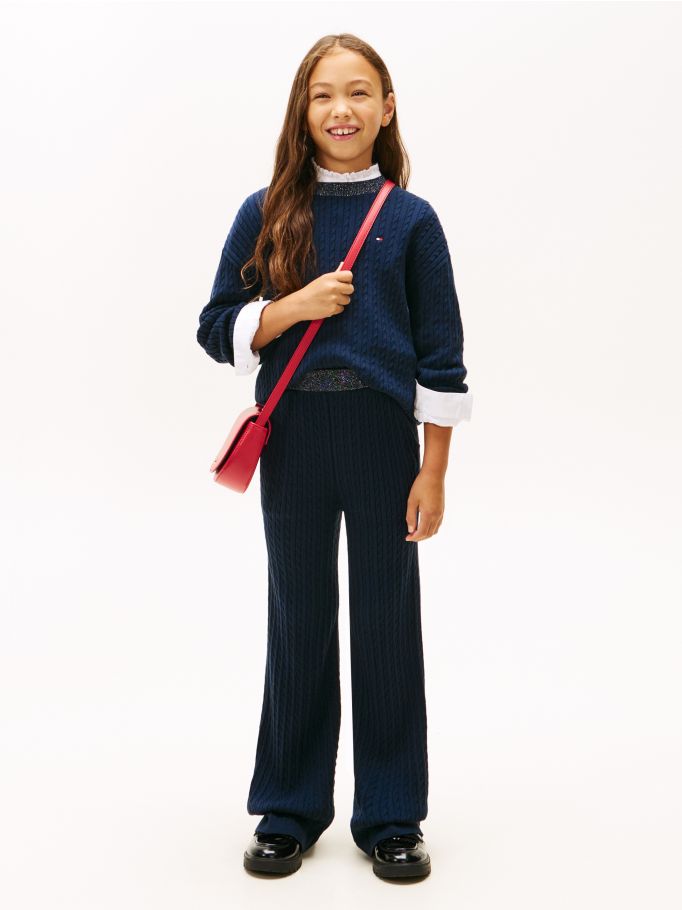 Glitter Cable Knit Wide Leg Trousers - Blue | Tommy Hilfiger