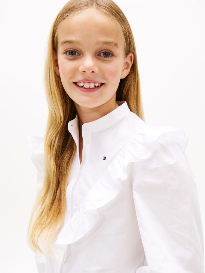 White Ruffle Balloon Sleeve Shirt | Tommy Hilfiger