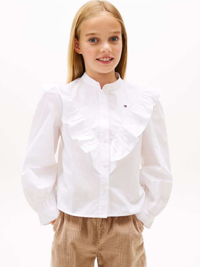 White Ruffle Balloon Sleeve Shirt | Tommy Hilfiger