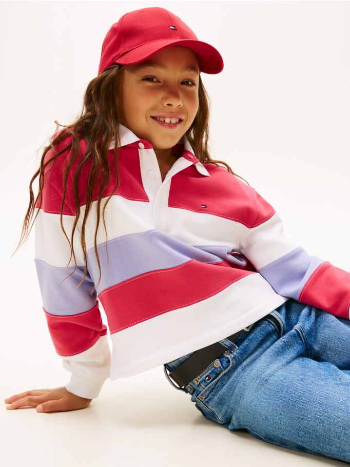 Red Essential Colour-Blocked Long Sleeve Polo | Tommy Hilfiger