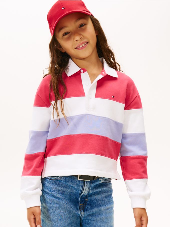 Red Essential Colour-Blocked Long Sleeve Polo | Tommy Hilfiger