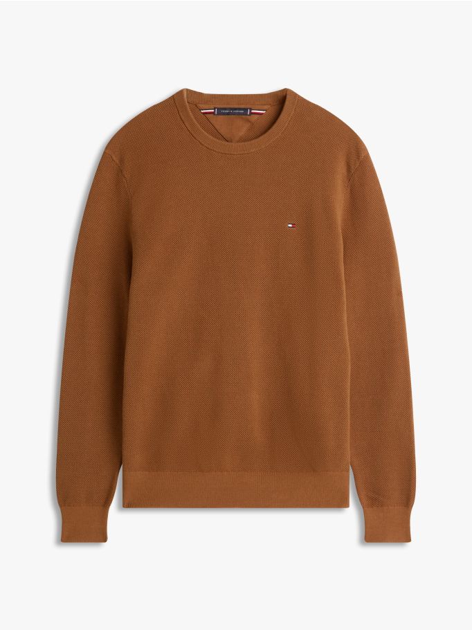 Flag Embroidery Textured Crew Neck Jumper - Blue | Tommy Hilfiger