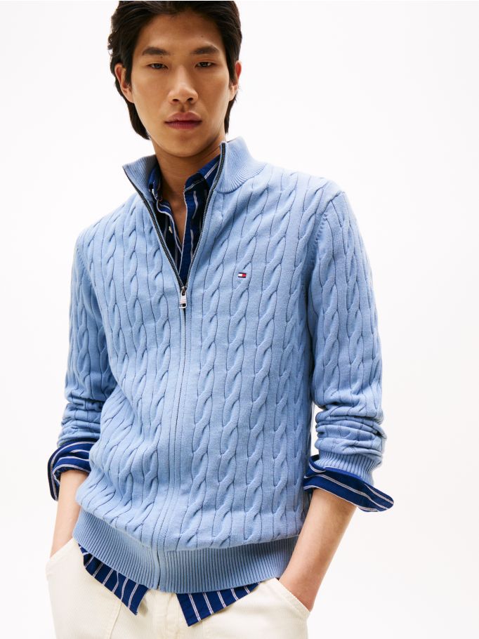 Tailored Zip-Thru Cable Knit Jumper | Tommy Hilfiger