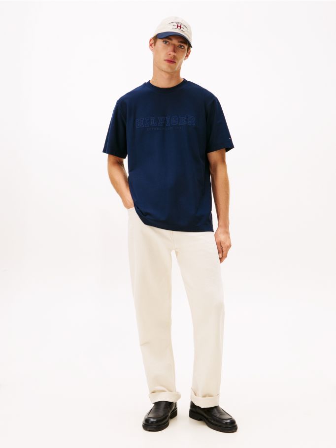 Logo Embroidery Relaxed Crew Neck T-Shirt - Blue | Tommy Hilfiger
