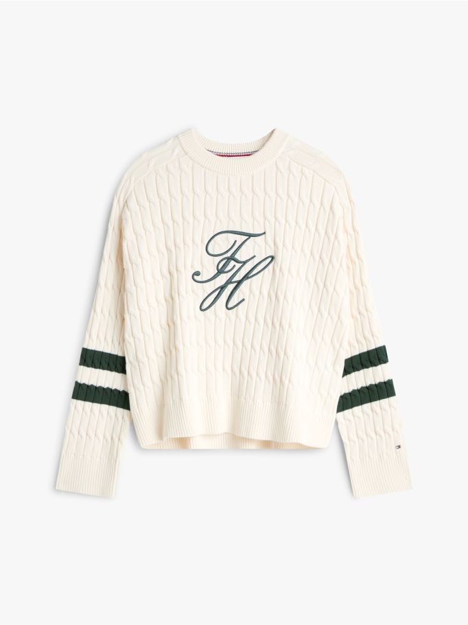 Logo Embroidery Cable Knit Jumper – Beige | Tommy Hilfiger